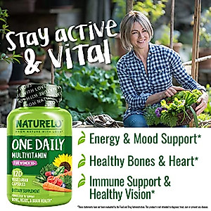 NATURELO One Daily Multivitamin for Women 50+ (Iron Free) - Menopause Support for Women Over 50 - Whole Food Supplement - Non-GMO - No Soy - 120 Capsules - 4 Month Supply