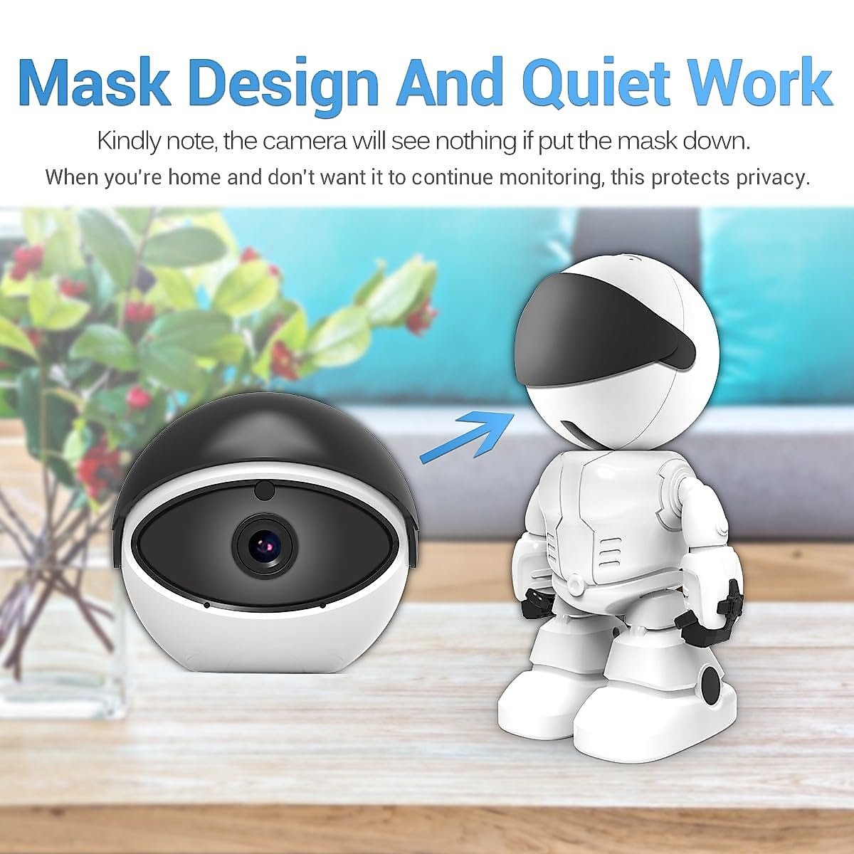 2MP 1080P HD 2.8MM Lens Security Robot Camera WiFi Wireless IR 10M Motion Detection Auto Tracking Built-in Microphone AI Humanoid Detection PTZ IP Camera Day/Night Vision