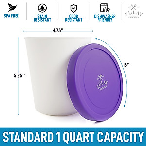 Zulay [2 Pack - 1 Quart Each] Large Ice Cream Containers For Homemade Ice Cream - Reusable Ice Cream Container Set with Lids - Ice Cream Pint Containers For Sorbet, Gelato, Frozen Yogurt (Purple)