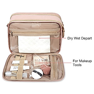 BAGSMART Toiletry Bag for Women, Large Toiletry Bag Water-resistant Makeup Cosmetic Organizer Bag Door Room Essentials for Accessories, Shampoo, Full Sized Container, Toiletries (Medium, Pink)
