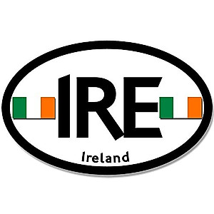 Magnet Oval White IRE with Ireland Flags Magnetic Sticker (Irish Dublin Decal)