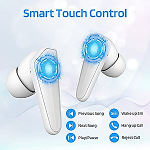 LTC SS-503 TWS Wireless Earbuds, Bluetooth 5.1 in-Ear Earphones with Wireless Charging Case IPX4 Waterproof, Built-in Mic RGB Stereo Headphones for Sport, Gaming, White