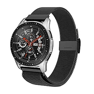 22mm Stainless Steel Mesh Loop Bracelet Strap Compatible with Samsung Galaxy Watch 3 45mm/Gear S3 Frontier/Classic Band, Replacement for Ticwatch Pro/Samsung Galaxy Watch 46mm (1-Black)