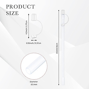 24 Pack Flexible Straws with Drinking Straw Caps Long Flexible Plastic Bendable Straws Flexible Reusable Straws with 2 Straw Cleaning Brushes for Jumbo Mugs Water Bottle (White, 15 Inch)