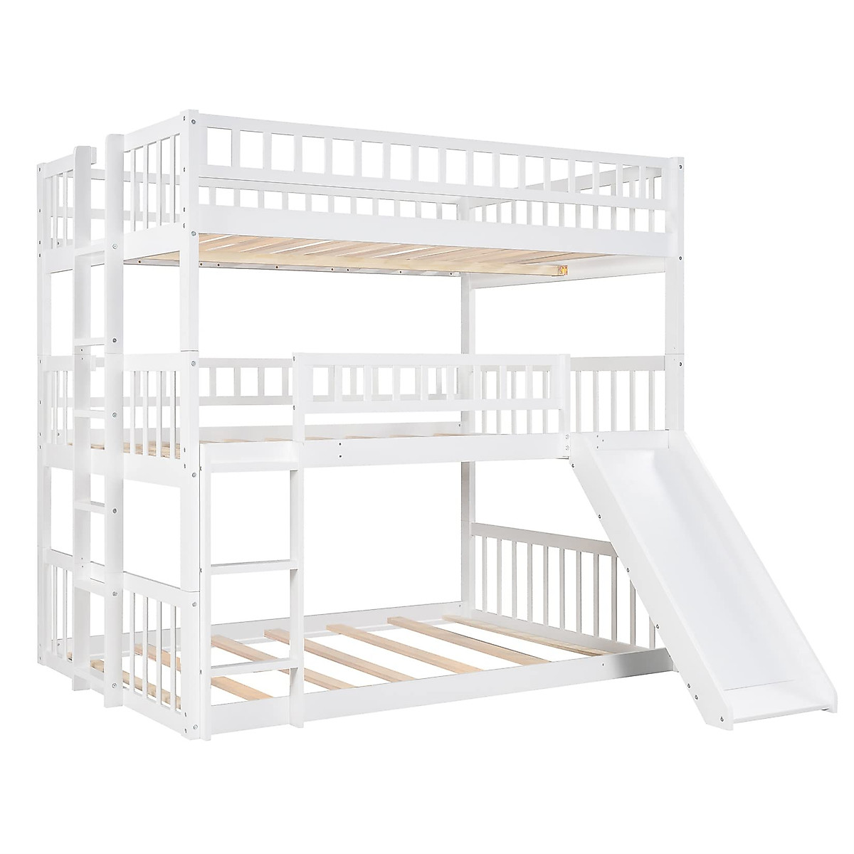 Triple Bunk Bed with Slide, Full Over Full Over Full Bunk Bed Convertible Triple Beds for Kids/Teens/Adults, White
