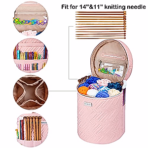 Yarn Bag,Leudes Crochet Tote Knitting Bag Water Resistant Yarn Storage Organizer Holder Case for Crochet Hooks Needles Knitting Kit for Beginners (Pink)