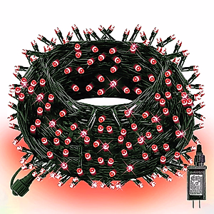 Dazzle Bright 300 LED Christmas String Lights, 100 FT Connectable Waterproof String Lights Green Wire with 8 Modes Christmas Decoration for Indoor Outdoor Party Yard Garden Decor (Red)