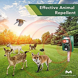Maxfetched Solar Animal Repeller Ultrasonic Outdoor, Deer Repellent Raccoon Repellent Ultrasonic with Motion Sensor, Deter Unwanted Animals Such as Deer Raccoon Squirrel Dog Cat Bird Marten Fox