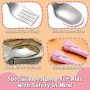 Toddler Utensils Kids Spoon and Fork Set 18/8 Stainless Steel Silverware BPA Free Cute Pig Child Flatware with Travel Case for Age 3+