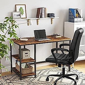 Furmax Mid Back Ribbed Desk Chair PU Leather Executive Office Chair Swivel Computer Chair with Soft Padded Arms