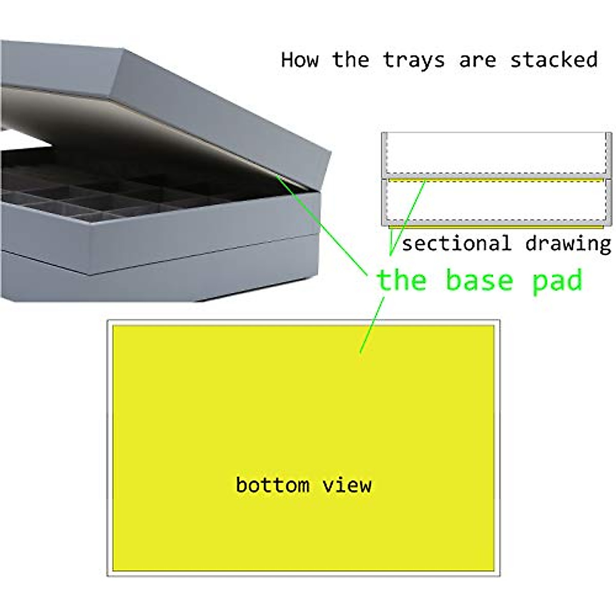 ORIGIA Stackable Jewelry Organizer Trays Accessories Storage Box for Drawer Dresser Wardrobe, Gadgets Display Showcase, Set of 3