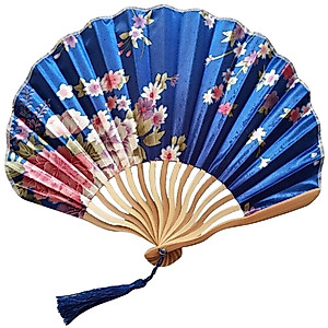 Handmade Folding Fan Hand Held Fans Silk Bamboo Folding Fans Handheld Folded Fan Chinese Style for Church Wedding Gift Vintage Home Decor Handheld Fan (Color : I)