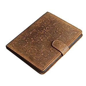 Floral Tooled Leather 2022 ipad pro 12.9 case, Leather ipad 10th gen case covers, Leather iPad mini 6 case, Brown 606