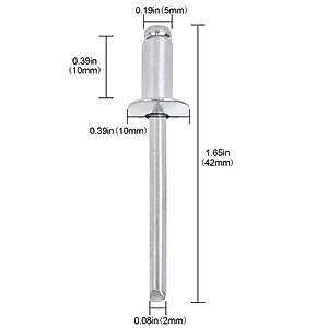 500pcs 3/16" x 3/8" Aluminum Blind Rivets, Self-Plugging Open End Type Pop Rivet with Steel Mandrel, Large Flange Blind Rivets for Sheet Metal, Automotive, Railway, Duct Work, Rivet Gun