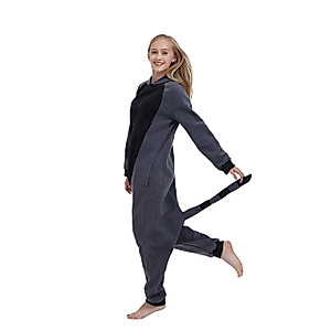 SimZoo Adult Animal Onesie Pajamas, Men and Women's Grey Raccoon Cosplay Costume Sleepwear, One-Piece Unisex Homewear Medium