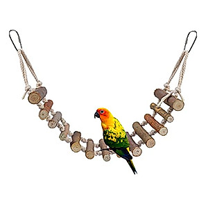 Rope Ladder Bird Toy, Wood Stairs Climbing Activity Attachment Natural Wooden Step Swing Hanging Chewing Toys Pet Bridge Cage Birdcage Lovebirds Rodents Parakeets Parrots Cockatiel Gecko Hermit Crab