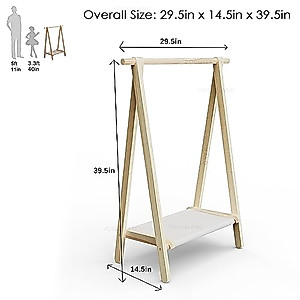 VOGUSLAND Dress up Storage, Kids Clothing Rack, Child Garment Rack with Storage Shelf, Natural Pine Wood (Pine)