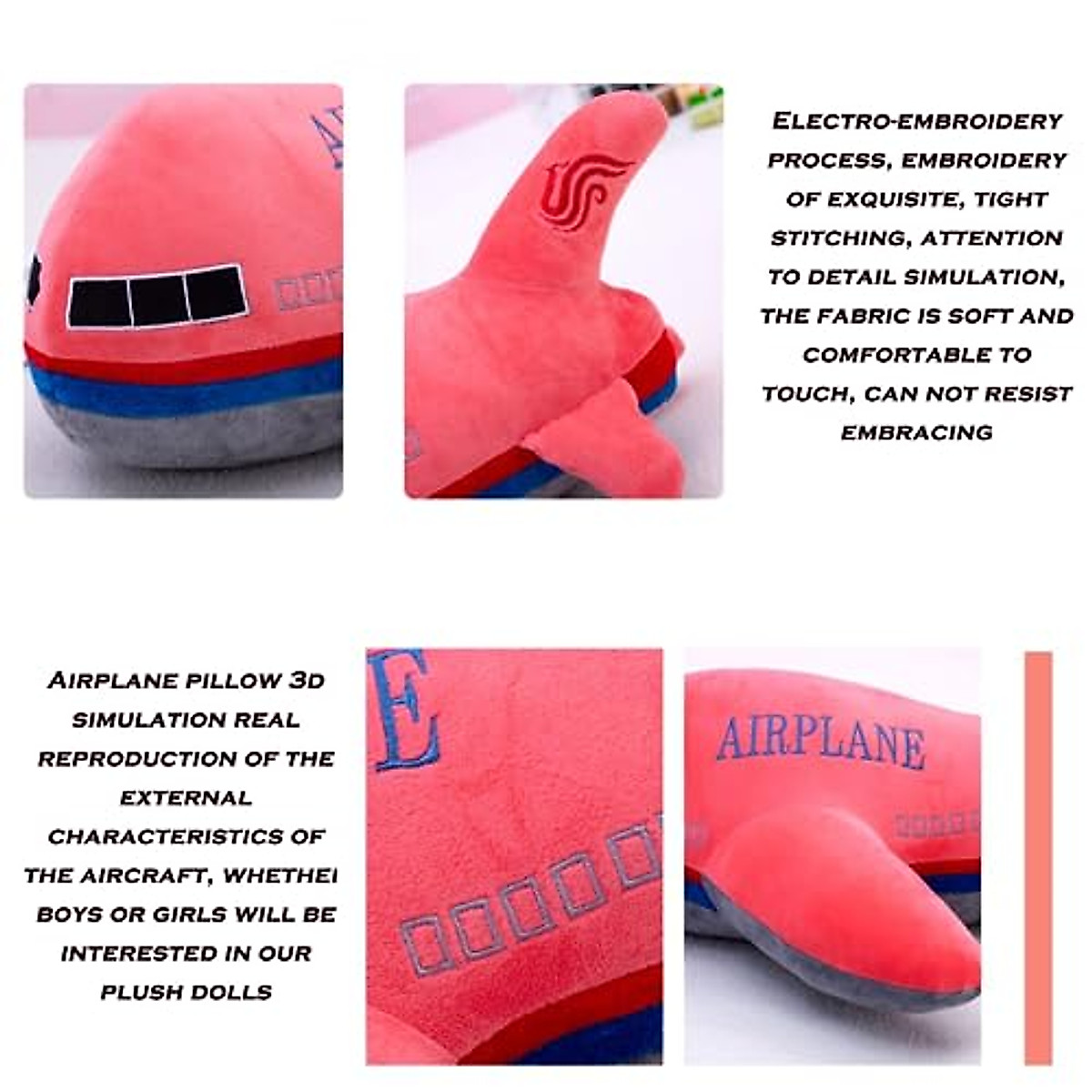 zxmbeddings 15.7" Airplane Plush Stuffed Aircraft Pillow Model Plane Toys,Gifts for Kids,Red