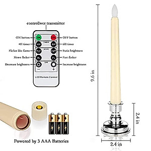 Amagic 9Pcs Christmas Window Candles with Timer, Flameless Taper Candles with Silver Bases, Battery Operated Window Candles, Flickering Flame Warm White, Remote Control, Ivory, Christmas Decorations