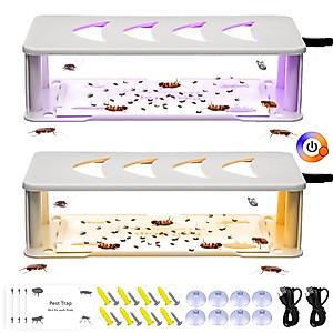 Flea Traps for Inside Your Home, Flea Trap with Adjustable Light Modes & 4 Flying Insect Trap Sticky Refill Pads, Pest Trapper for Fleas, Flies, Mosquitoes (2, White)