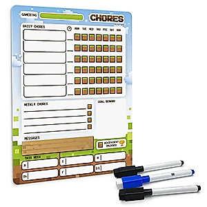 Willa Flare Fridge Chore Charts | Magnetic Chore Chart for Multiple Kids and Adults | Helps to Reward Responsibility with Family Chores Charts | Wet and Dry Markers (Block Craft and Gray Cat Weekly)