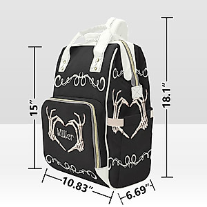 Zaaprint Personalized Skull Heart Art Diaper Bag Backpack Name Custom Mommy Baby Bags Casual Travel Daypack for Mom Gifts