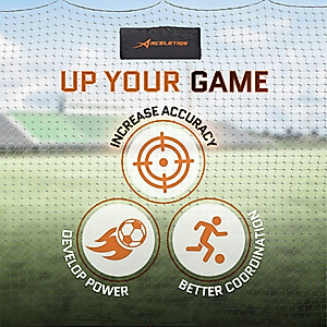 Soccer Rebounder Net Feet Practice Soccer Training Equipment | Portable, Easy Assembly, Steel Frame | Perfect for Practicing Backyard Volley, Solo Training,Kickback, Passing, Pitchback (12x6 Feet)