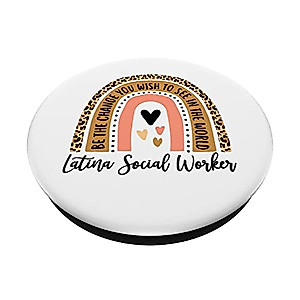 Latina Social Worker Leopard Rainbow Work Love Hispanic PopSockets Swappable PopGrip