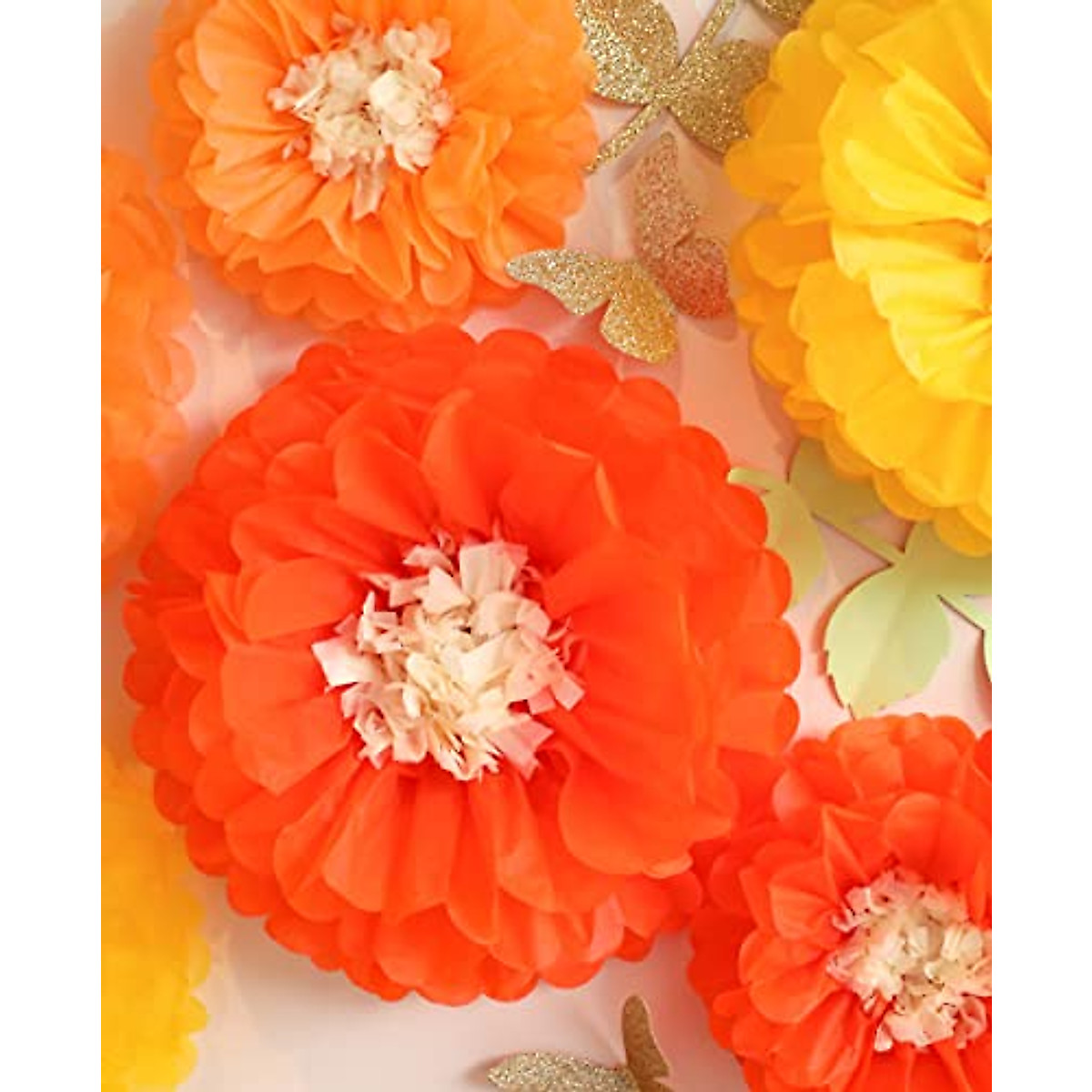 Fonder Mols Yellow Orange Gold Tissue Paper Flowers Tissue Pom Poms Blooms for Little Cutie Baby Shower, Nursery Decor, Fall Birthday Party Decorations(Set of 21)