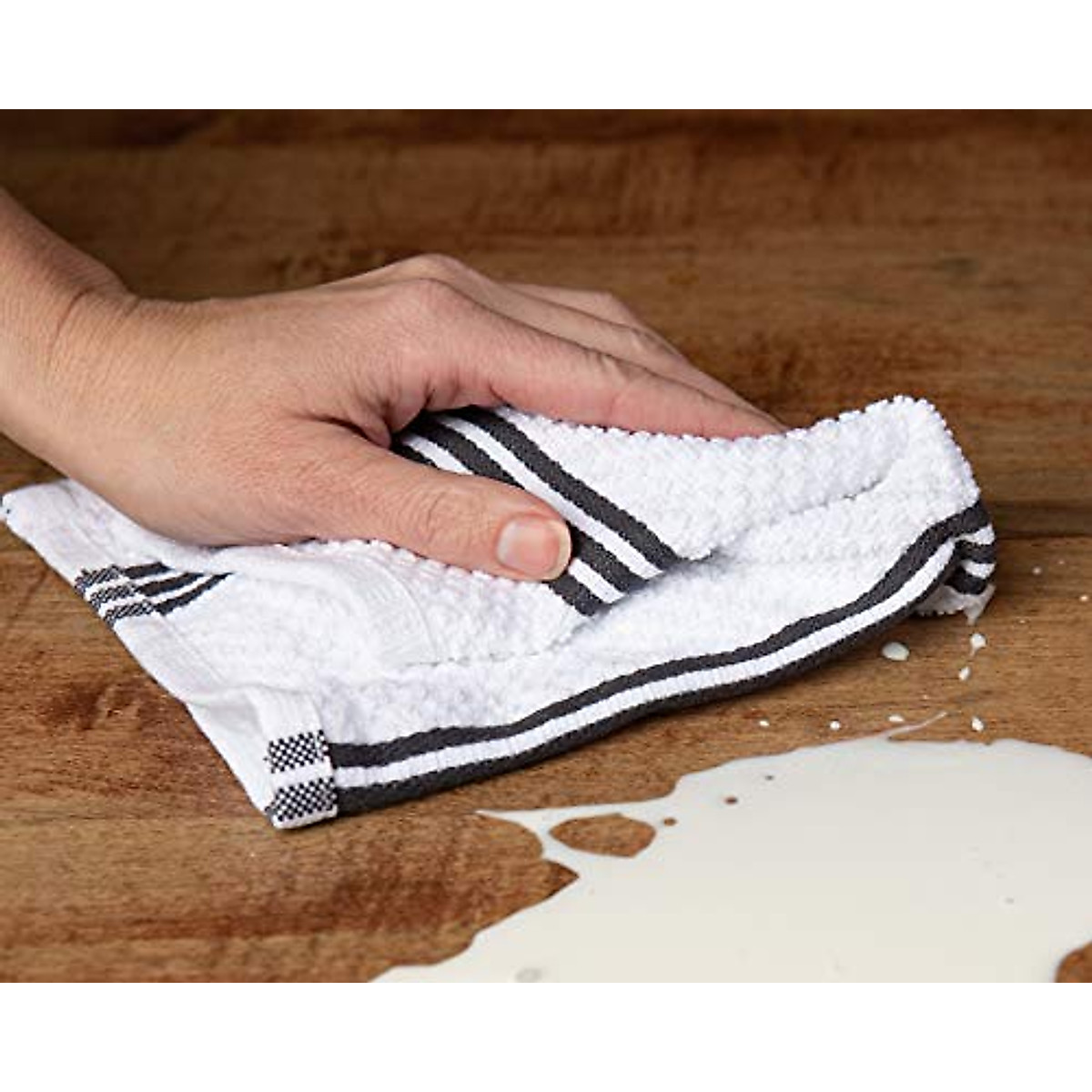 Sticky Toffee Cotton Kitchen Towels Dishcloths Set of 8, Gray and White Dish Cloth Towels, Tea Towels, Reusable and Absorbent Cleaning Cloths, Oeko-Tex Cotton, 12 in x 12 in