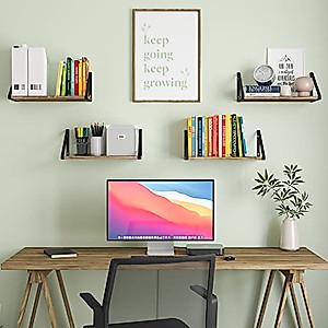 Wallniture Ponza Floating Shelves, 17"x8" Bookshelf Set for Living Room, Shelves for Bedroom, Kitchen Organization & Bathroom Storage Office Shelves Burnt Set of 4