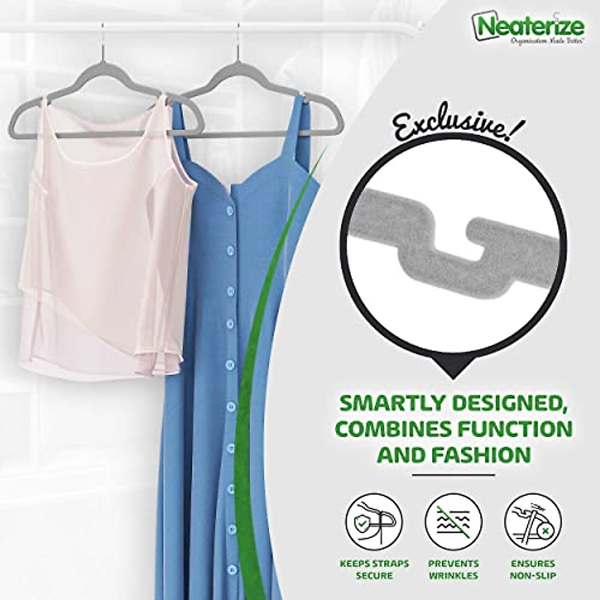 Velvet Hangers 60 Pack Grey – Heavy Duty Velvet Clothes Hangers - Non Slip Felt Coat and Suit Hangers for Closet - Lightweight Thin Space Saving Ganchos para Colgar Ropa