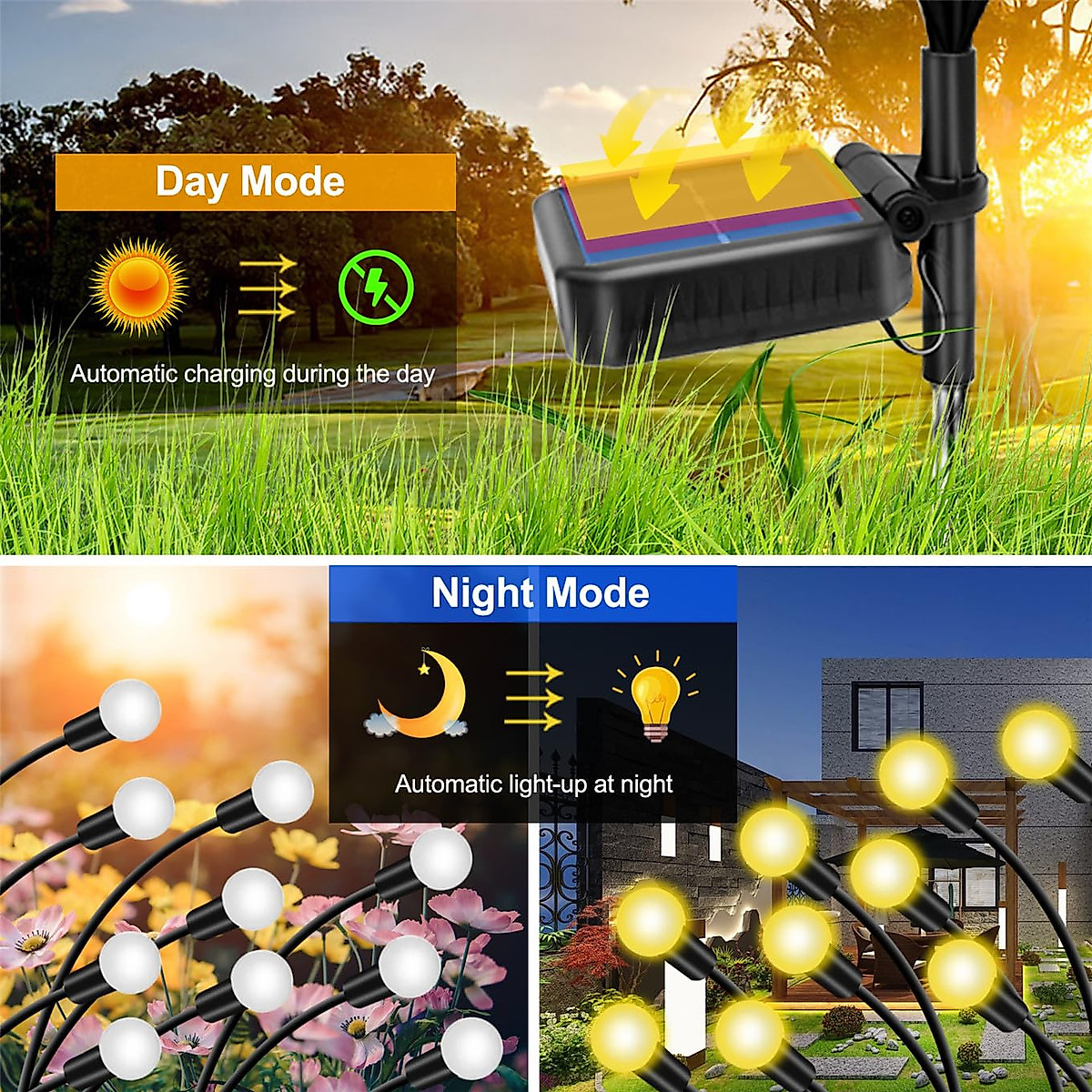 Jpnew Solar Garden Lights 4 Pack Solar Firefly Lights 10LED Waterproof Outdoor Solar Swaying Light, Sway by Wind for Pathway Yard Walkway Patio Fence Decorations Warm White