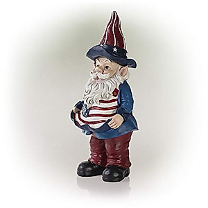 Alpine Americana Gnome with Flag Apron Bird Feeder, 12 Inch Tall