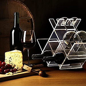 CREHNIL Small Space Acrylic Wine Rack Insert for Cabinet Built in Vertical 3 Bottle Countertop Table Top Bottle with Glass Holder Stand Modern Counter Tower Shelf