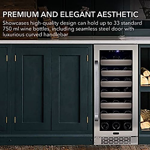 Whynter BWR-331SL Elite 33 Bottle Seamless Door Single Zone, Stainless Steel/Black Built-in Wine Refrigerator