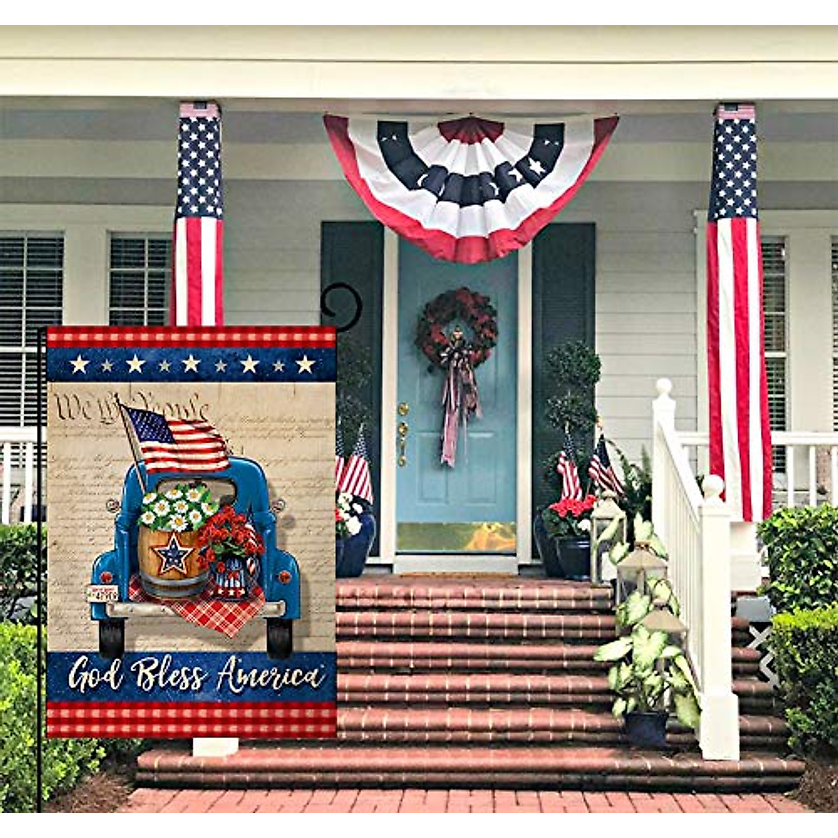 BLKWHT 4th of July Garden Flag God Bless America Vertical Double Sided Independence Day Truck Memorial Day Patriotic Burlap Yard Outdoor Decor 12.5 x 18 Inches A2119