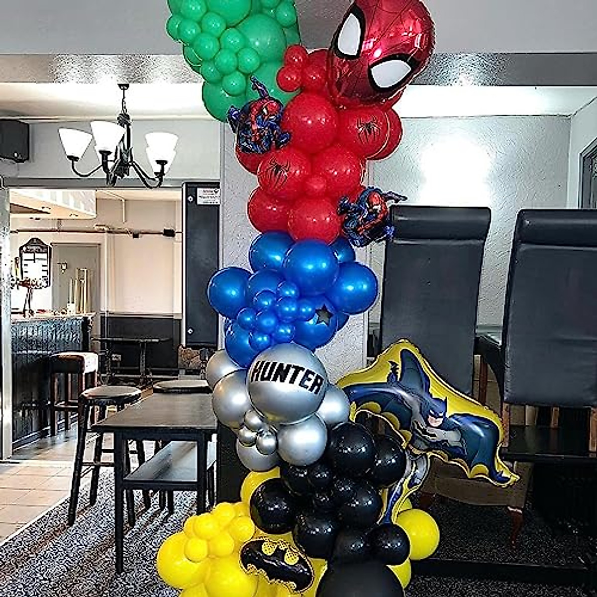 60 Pack Balloons Red Yellow Green Blue Black Party Balloons with Metallic Silver Helium Balloon, Superhero Rainbow Colorful Latex Balloons Set for Kids Birthday Carnival Superhero Themed Decorations