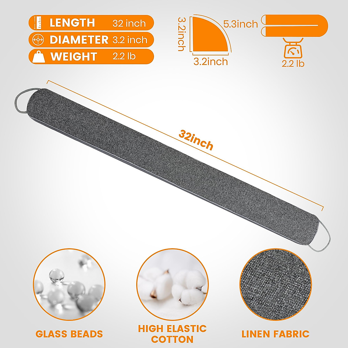 TORRAMI Under Door Draft Stoppers 32 Inch, Heavy Triangle Stop Draft Block Cold Air/Wind/Breeze Noise Blocker Door Sweeps Weather Stripping Bottom Seal Dark Gray