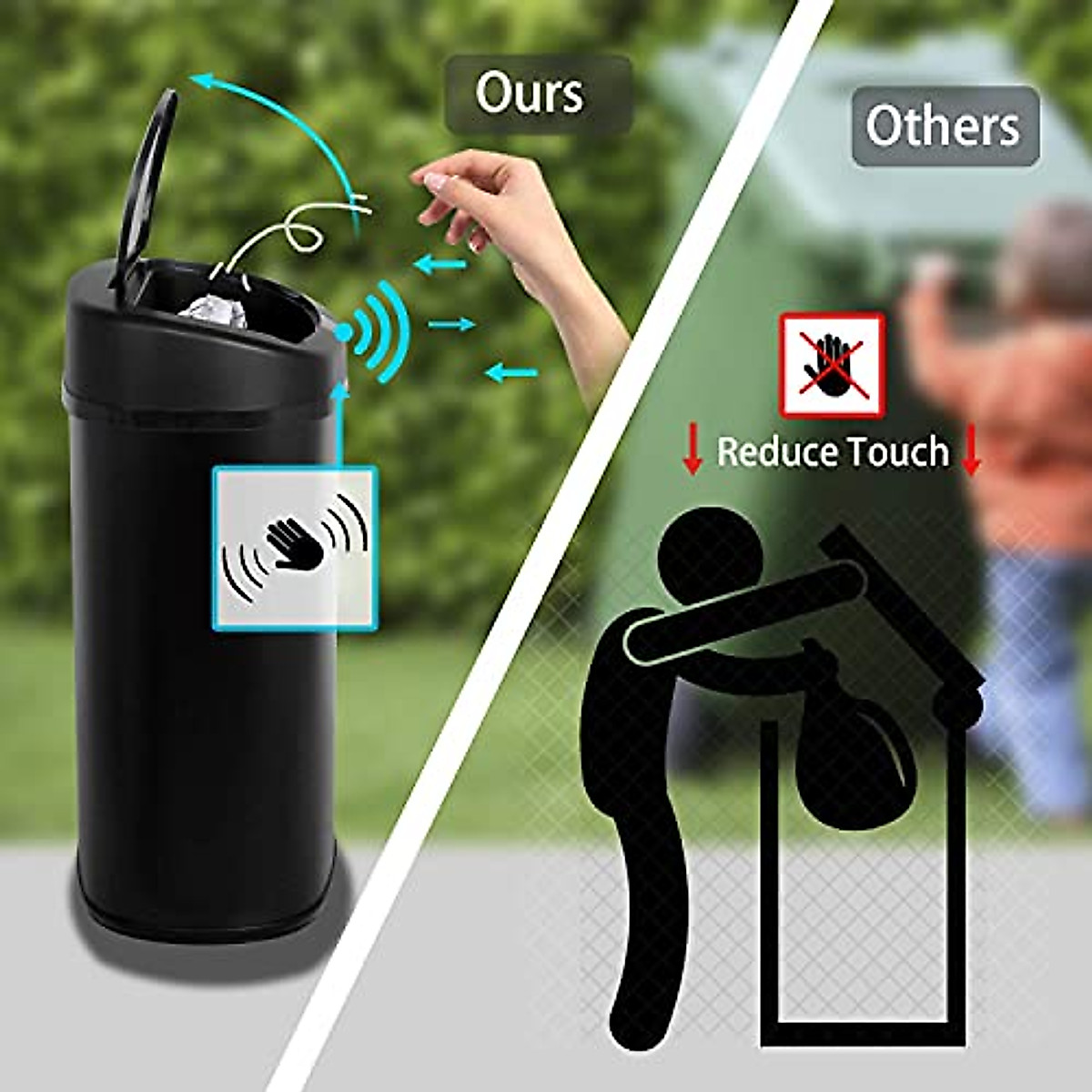 HCB Trash Can Automatic Waste Bin Mute Metal Garbage Can with Lid Stainless Steel 13 Gallon 50 Liter for Kitchen | Office | Bedroom | Bathroom | Living Room (Black)