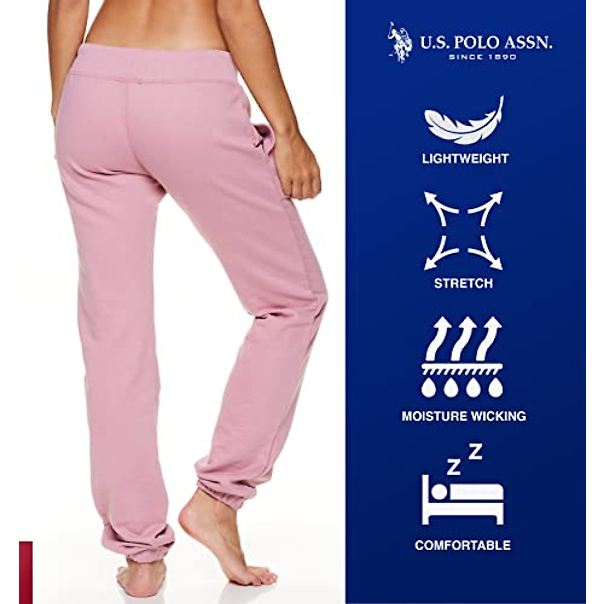 U.S. Polo Assn. Essentials Womens Basic Sweatpants with Pockets - French Terry Jogger Sweats (Mauve, Large)