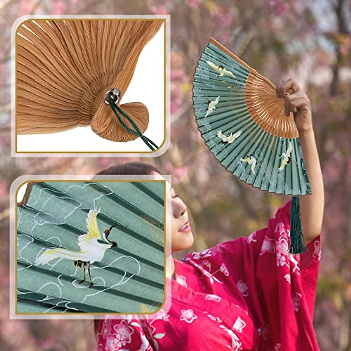 RAZZUM Retro Style Silk Fan Folderable Fan Chinese Style Fan Wall Decoration Costume Collocation Large Wall Decor Fan
