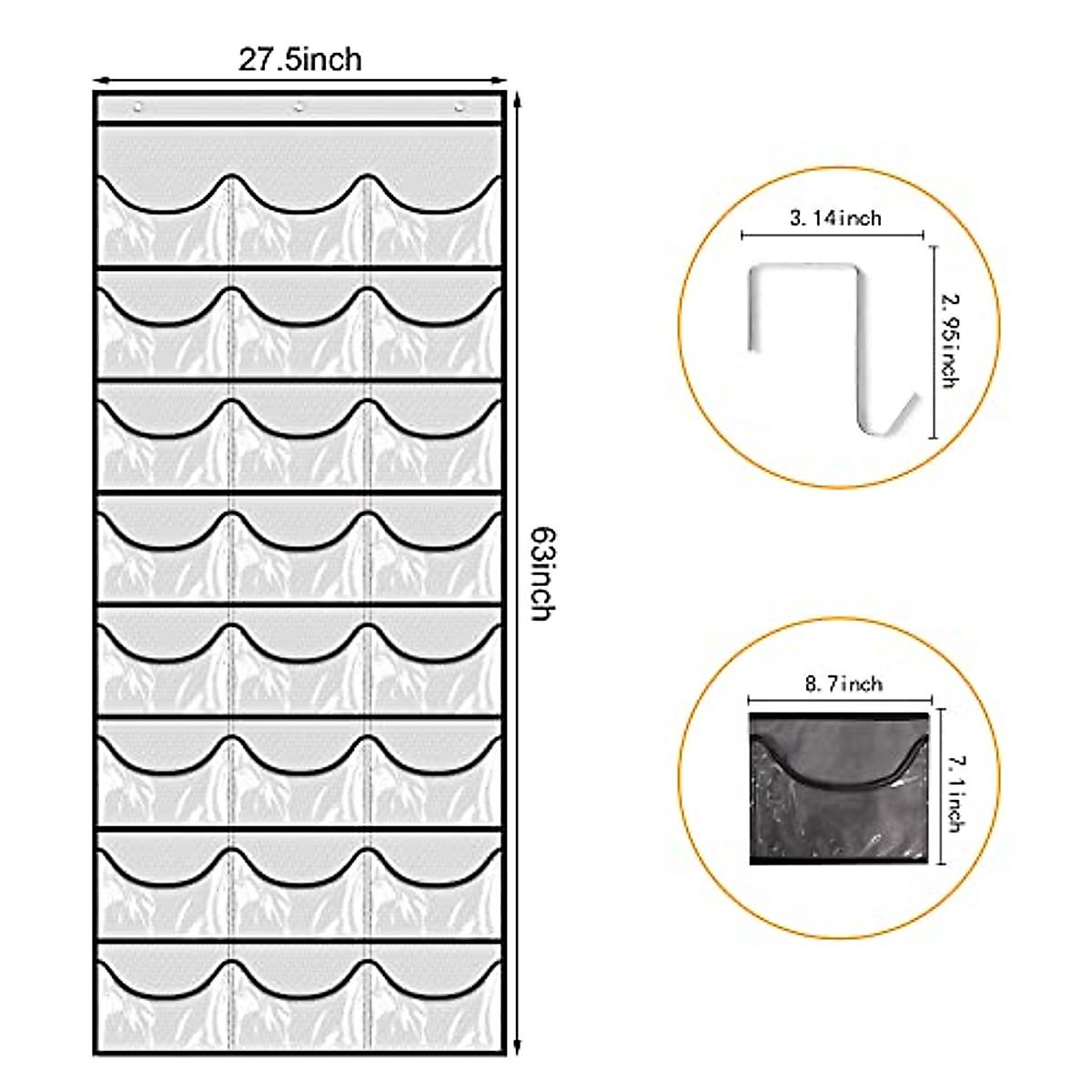 kingdalux Baseball Hat Rack 24 Pocket for Wall or Over The Door Cap Organizer with Clear Deep Pockets, for Hat Storage & Ballcap Caps Display Holder, Complete with Over Door Hooks
