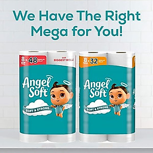 Angel Soft Toilet Paper, 24 Super Mega Rolls = 144 Regular Rolls, Soft and Strong Toilet Tissue