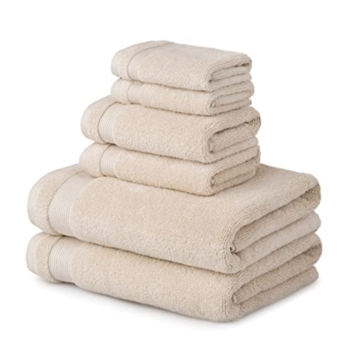 MARTHA STEWART 100% Cotton Bath Towels Set - 6 Piece Set | 2 Bath Towels - 2 Hand Towels - 2 Washcloths | Quick Dry Towels | Plush Towels | Absorbent | Ideal For Everyday Use | Beige Towels