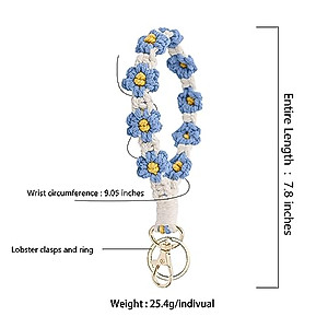 WALXINK Blue Flower Handmade Wristlet Keychain for Women with Key Ring Macrame Lanyards for Keys Sturdy Keychain for Car Keys