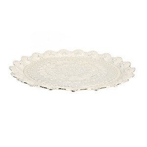 Ozgkee Turkish Tea Coffee Serving Tray, Vintage Style Embossed Pattern Round Coffee Plate for Bar Outdoor Dresser Dessert(Silver)