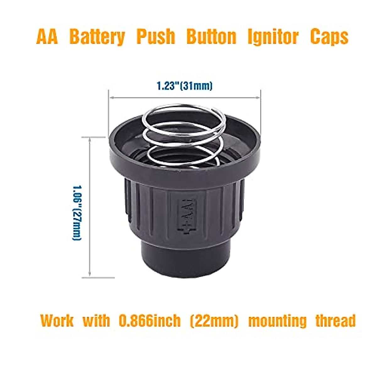 AA Battery Push Button Ignitor Caps, 2Pcs Igniter Replacement Caps with Springs for Gas Fire Pit, BBQ, Grill, Barbecue Spark Generator, With 0.866inch (22mm) mounting thread
