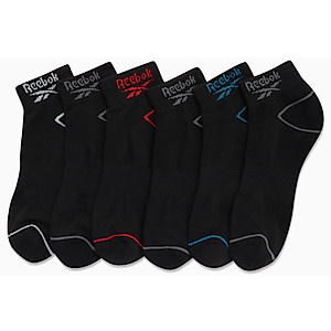 Reebok Boys' Quarter Socks - 6 Pack Stretch Performance Quarter Cut Arch Support Socks - Cushioned Athletic Socks for Boys, Size Medium, Formal Black