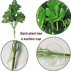 kathson Reptile Terrarium Plants Hanging Artificial Lizards Habitat Climbing Decorations with Suction Cups Pets Tank Fake Green Plastic Ornament for Amphibians Bearded Dragons 6PCS
